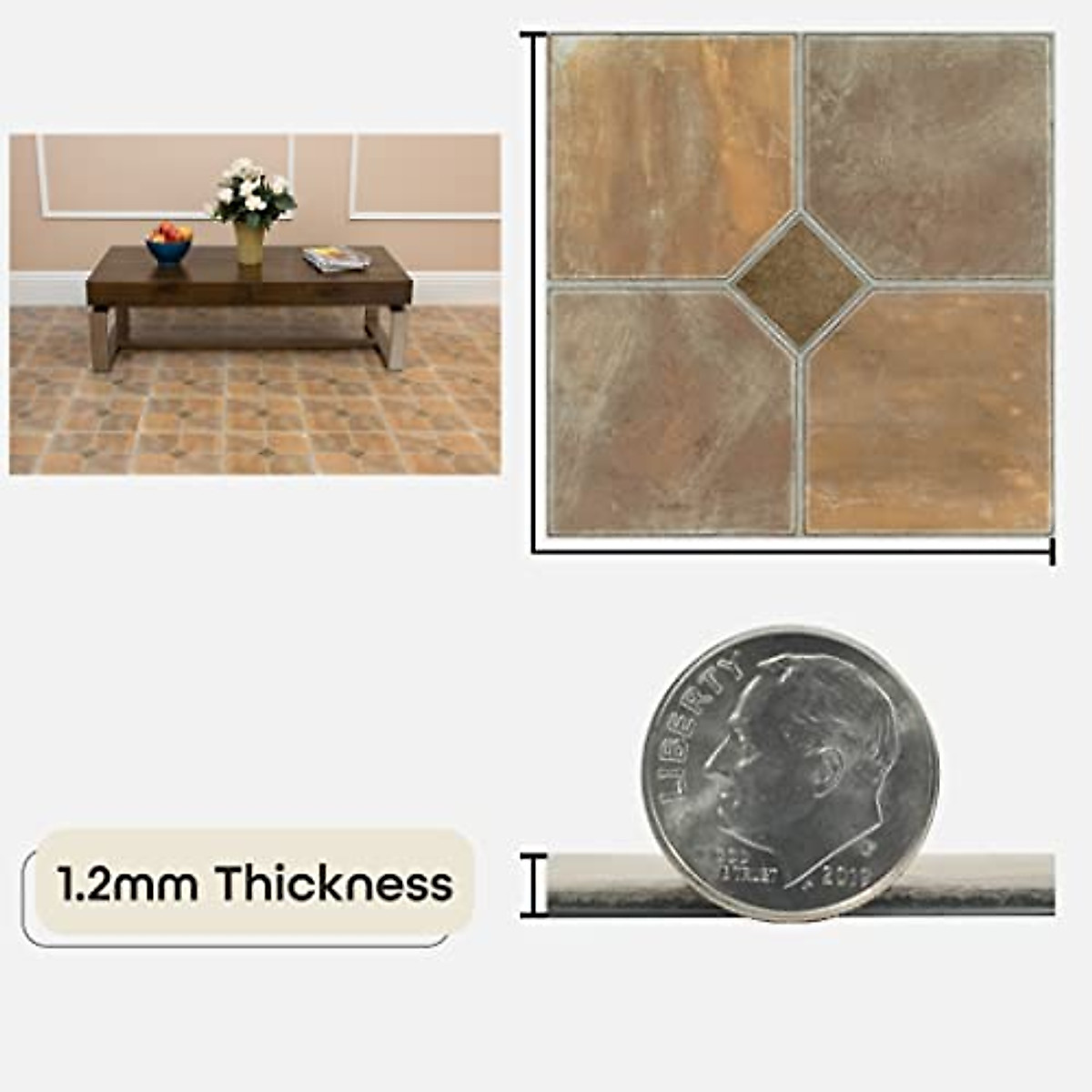 Nexus Self Adhesive 12-Inch Vinyl Floor Tiles, 20 Tiles - 12" x 12", Rustic Slate Pattern - Peel & Stick, DIY Flooring for Kitchen, Dining Room, Bedrooms & Bathrooms by Achim Home Décor