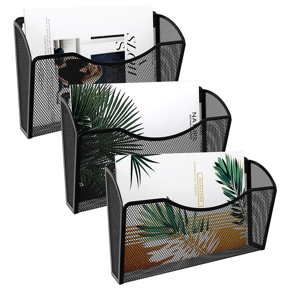 EasyPAG Hanging File Organizer Mesh 3 Single Pockets Wall File Holder Office Document Magazine Folder Rack ,Black