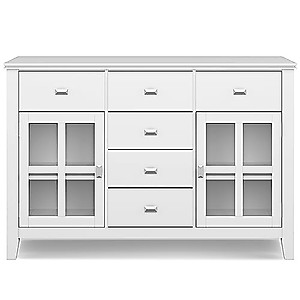 SIMPLIHOME Artisan SOLID WOOD 54 Inch Wide Contemporary Sideboard Buffet in White, For the Dining Room and Kitchen