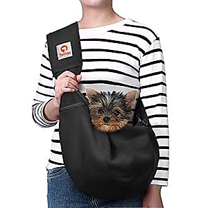 TOMKAS Dog Sling Carrier for Small Dogs Puppy Carrier for Small Dogs (Black, Adjustable Strap & Zipper Pocket)
