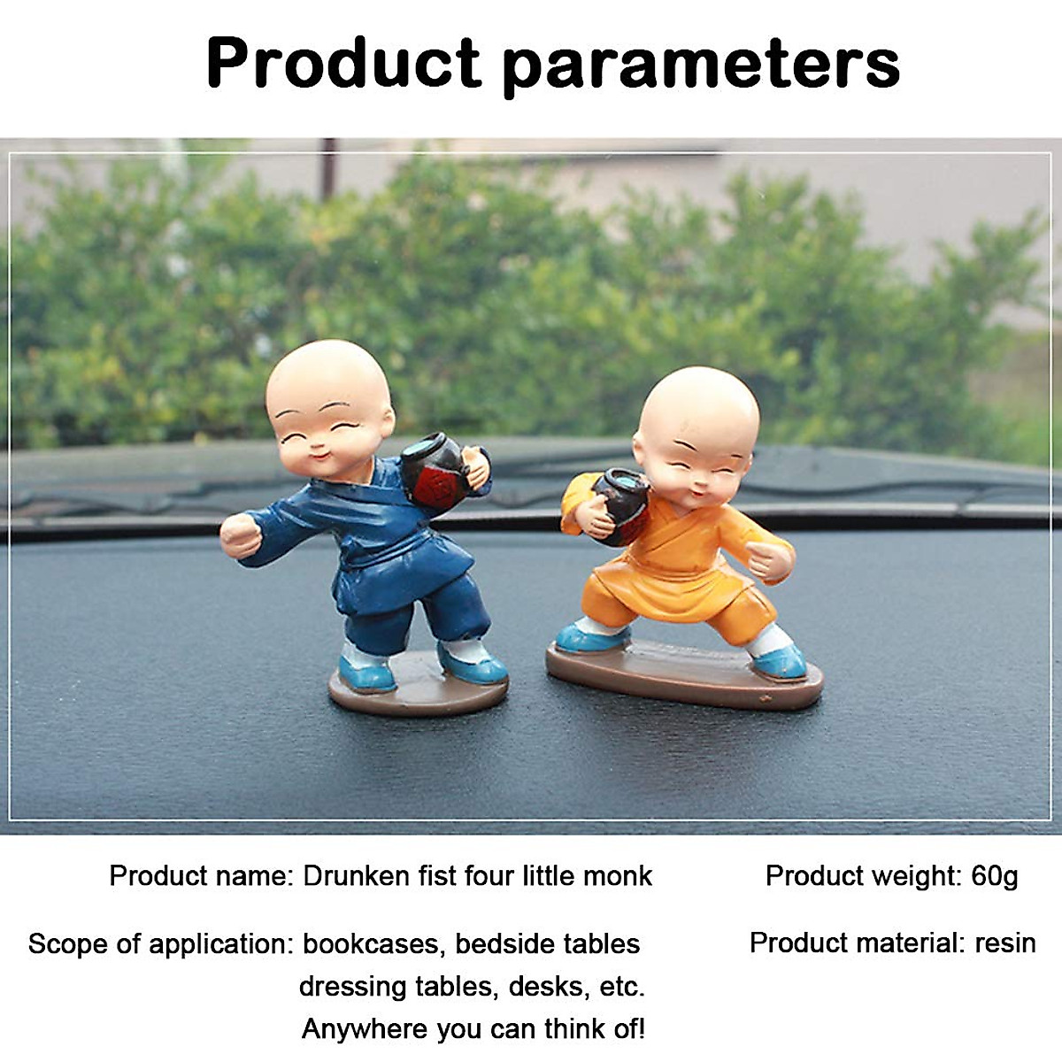 LOHOME 4 Pcs/Set Cute Shaolin Kungfu Kids Cans Drunken Boxing Monk Decoration Supplies - Resin Creative Craft Accessories Car Dashboard Ornament Car Home Decor
