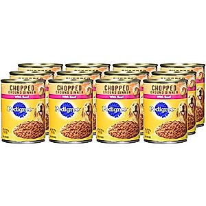 PEDIGREE CHOPPED GROUND DINNER Adult Canned Soft Wet Dog Food Variety Pack, Filet Mignon Flavor and With Beef, 13.2 Ounce (Pack of 12)