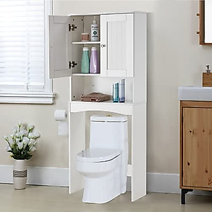 Recaceik Home Bathroom Shelf Over-The-Toilet, Wooden 3-Tier Toilet Storage Shelves for Bathroom, Free-Standing Bathroom Cabinet Organizer Over Toilet 61 Inch Tall, White