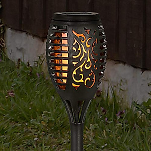 Exhart Garden Solar Lights, Set of 4 Flickering Flame Garden Stake Torches, LED Fire, Outdoor Garden and Yard Decoration, 3 x 20 Inch