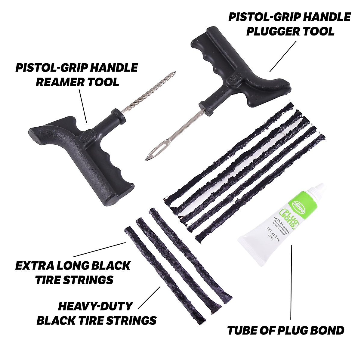 Slime 2040-A Tire Repair Plug Kit, Deluxe, Contains Strings, Tools and Glue, 11 Pieces