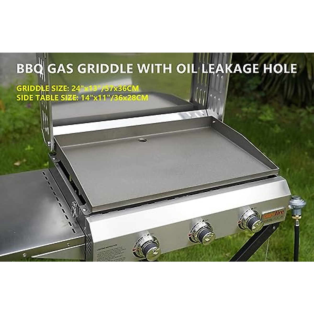 Onlyfire Portable BBQ Gas Griddle 3 Burners, Stainless Steel Flat Top Gas Grill Griddle Stove with Lid, Side Table, Foldable Cart & Wheels for Outdoor Kitchen, Patio Backyard and Camping