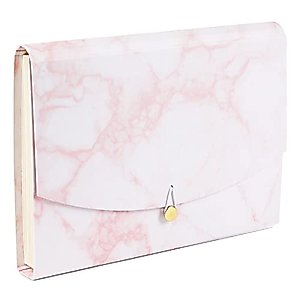 Paper Junkie Expanding Folder with 13 Pockets for Files, School and Office Supplies, Pink Marble (Letter Size, 13 x 9.5 x 1.7 in)