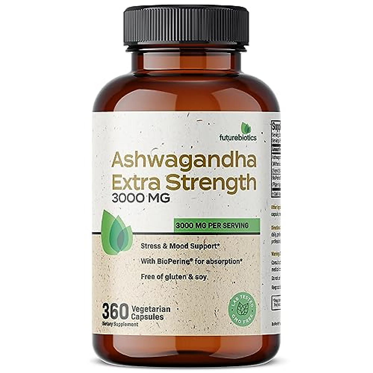 Futurebiotics Ashwagandha Capsules Extra Strength 3000mg - Stress Relief Formula, Natural Mood Support, Stress, Focus, and Energy Support Supplement, 360 Capsules