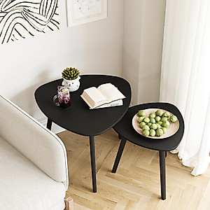 BAMEOS Bamboo Nesting Triangle End Table,Set of 2 Coffee Table Modern Minimalist Side Table for Living Room (Black)