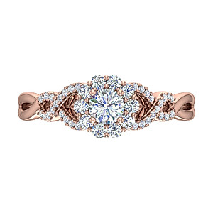 FINEROCK 1/2 Carat Prong Set Diamond Twisted Engagement Ring in 10K Rose Gold - IGI Certified (Ring Size 7.25)