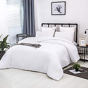 CLOTHKNOW White Comforter Sets Queen White Bedding Comforter Sets Full Plain White Bed Comforter Solid White Queen Size Bedding Set 3Pcs White Comforter Sets Queen