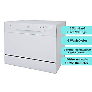 SPT SD-2213W ENERGY STAR Compact Countertop Dishwasher - Portable Dishwasher with Stainless Steel Interior and 6 Place Settings Rack Silverware Basket for Apartment Office And Home Kitchen, White
