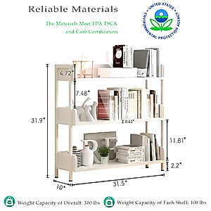 OSCHF Wide Open Shelf Bookcase - Modern 3-Tier Floor Standing Display Bookshelf with Top Edge and Metal Frame for Home and Office, Storage Shelving, Warm White