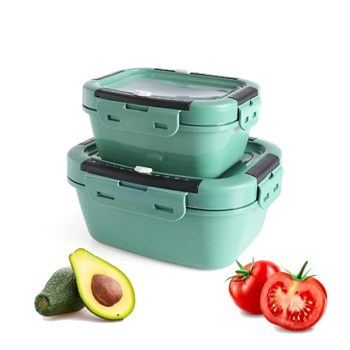 TeTeBak Food Storage Containers with Lids - BPA-free Plastic Airtight Food Storage Containers, Date-Tracker Bento Box Adult Lunch Box, Sets of 2