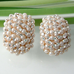 Navachi 18k Gold Plated Little Pearl White Crystal Omega Az1875o Earrings