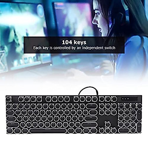Sanpyl Mechanical Keyboard, Black 104 Key RGB Backlit Gaming Keyboard Round Keycaps Plug and Play Ergonomic Wired Keyboard for PC Laptop Game(Black Punk Version)