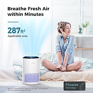 AROEVE Air Purifiers for Home, H13 HEPA Air Purifiers Air Cleaner For Smoke Pollen Dander Hair Smell Portable Air Purifier with Sleep Mode Speed Control For Bedroom Office Living Room, MK01- White