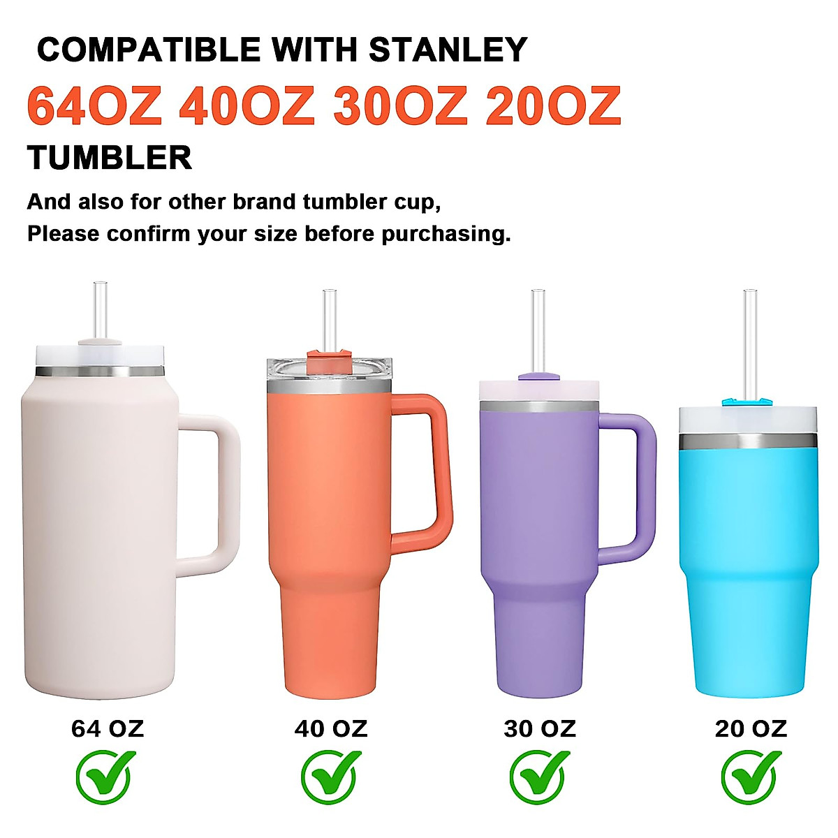 12 Pcs Replacement Straw for Stanley Cup 64oz 40oz 30oz, Reusable Long Clear Straw with Clear Brush for Stanley Cup Accessories, Dishwasher Safe and BPA Free