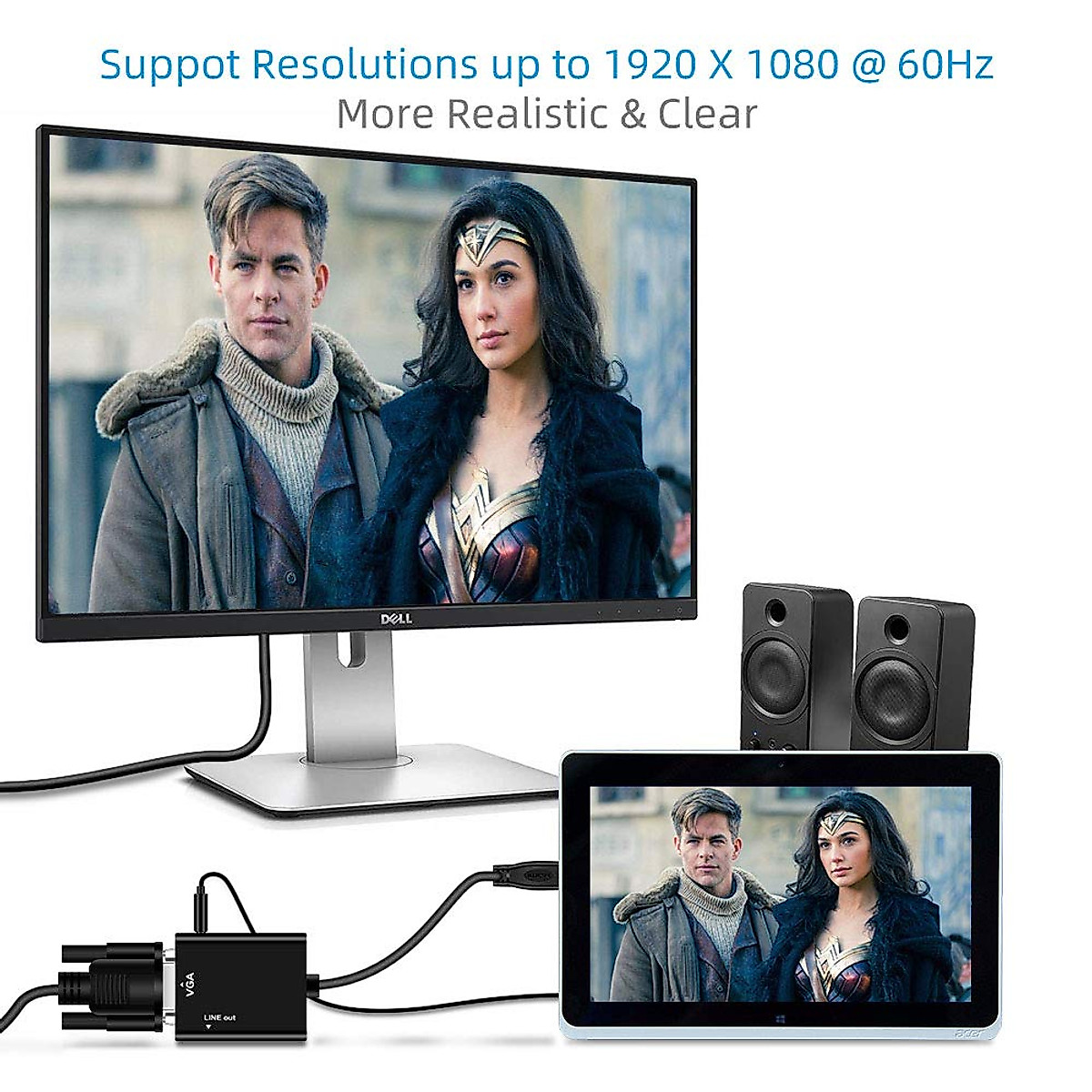 Unkonwn Micro HDMI to VGA Micro HDMI to VGA Converter with 3.5 mm Audio Jack, Compatible with Laptop