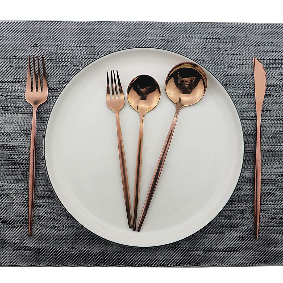 Rose Gold Silverware Set, JASHII 30-Piece Stainless Steel Flatware Cutlery Set for 6, Elegant Hourglass Polished Mirror Finish, Ideal for Home Hotel Wedding Festival Party, Dishwasher Safe