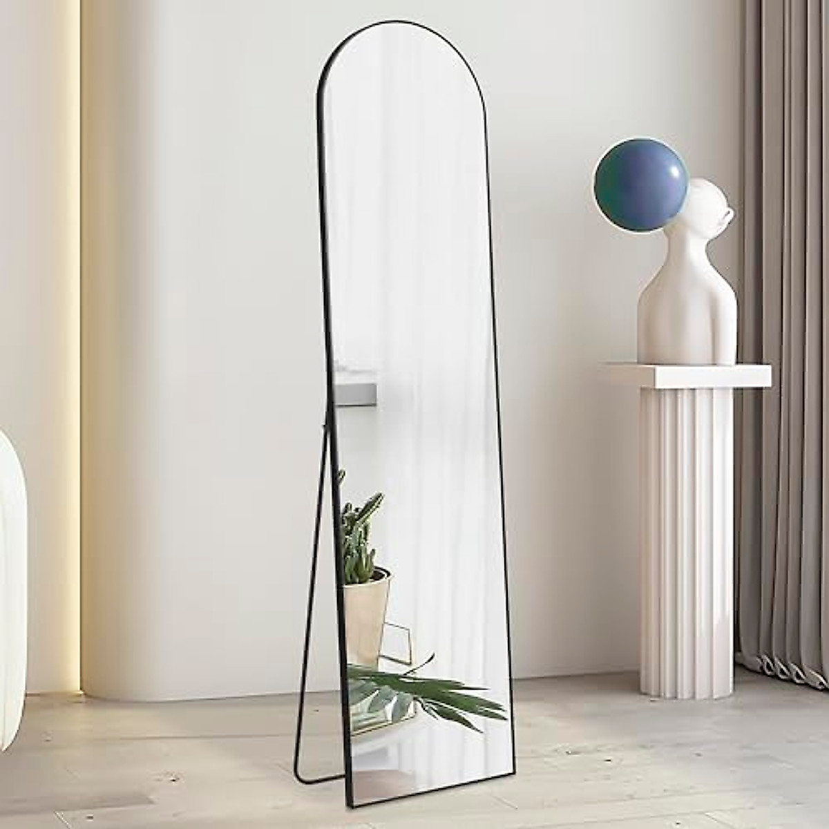 SCWF-GZ 63x16 Mirror Full Length Floor HD Glass Aluminum Metal Frame Dressing Arch Mirrors Wall Mounted or Standing for Entryway Bedroom Living Room 63 16 inch Black