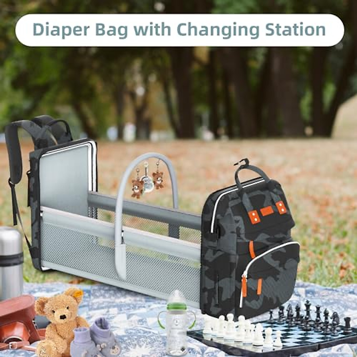 Diaper Bag Backpack with Changing Station, Large Diaper Bag, Multifunctional Diaper Bag, Baby Bag, Camo