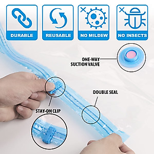 Vacuum Storage Bags, 8 Jumbo Space Saver Bags, Vacuum Sealer Bags for Clothes, Clothing, Comforters and Blankets, Compression Storage Bags with Hand Pump