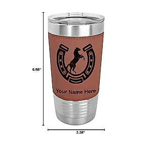 LaserGram 20oz Vacuum Insulated Tumbler Mug, Horseshoe with Horse, Personalized Engraving Included (Faux Leather, Dark Brown)