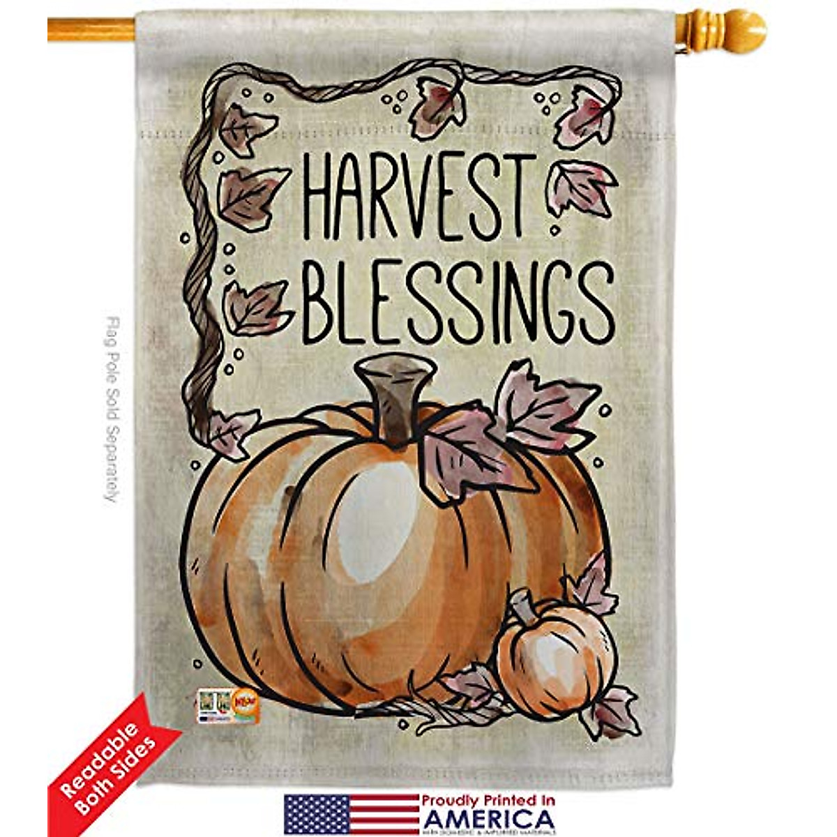 Breeze Decor Harvest Blessings Garden House Flags Set Falltime Autumn Scarecrow Pumkins Sunflower Leaves Season Autumntime Gathering Small Decorative Gift Yard Banner Double-Sided Made in USA 28 X 40