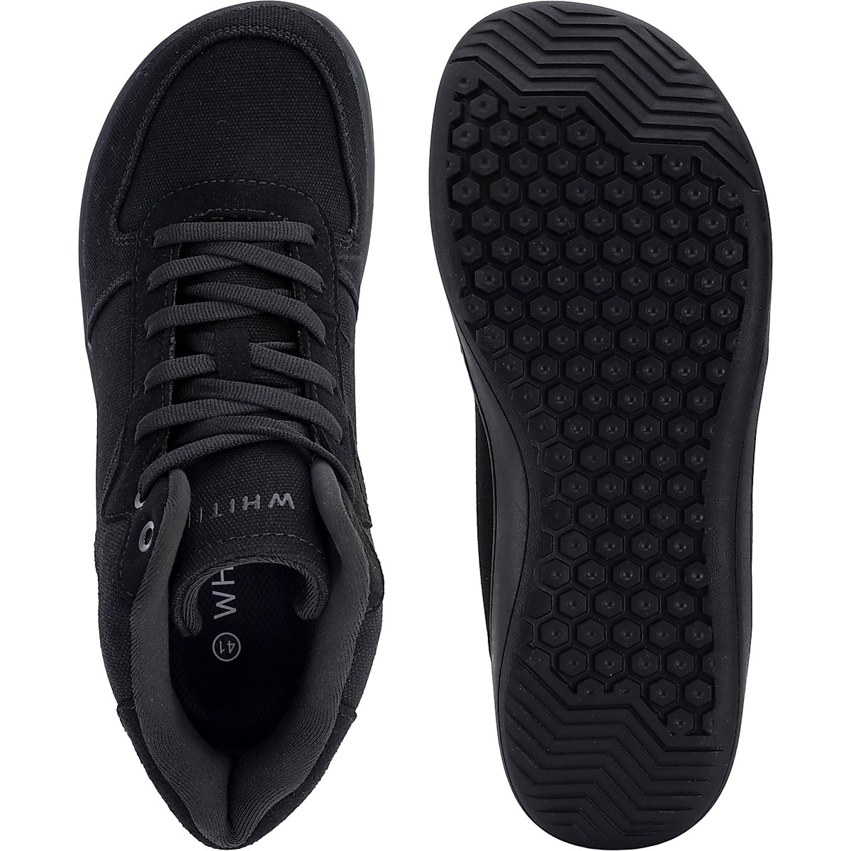 WHITIN Men's Wide Toe Box Canvas Minimalist Barefoot Shoes Width Zero Drop Minimus Sneaker Male Size 12 Athletic Workout Walking Minimal All Black 46