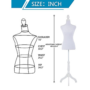 Mannequin, 49.6-63.4 Inch Adjustable Mannequins Body Female, Solid Wood Dress Mannequin with Stand, Sewing Mannequin Female, Adjustable Dress Form for Clothing Jewelry Display, Manikin Body, White