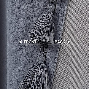 CAROMIO Cafe Curtains Boho Tassels Luxury Velvet Basement Kitchen Window Curtain Panels for Living Room Elegant Home Decor Rod Pocket Window Treatment, Grey, 26" W x 36" L, Set of 2