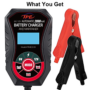 TPE Smart Battery Charger, 2 Amp Automatic Battery Charger 6V 12V Battey Charger Maintainer