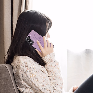 UEEBAI Case for Samsung Galaxy A13 5G/A04s, Luxury PU Leather Flip Case [Two Magnetic Clasp] [Card Slots] Stand Function Embossed Flower Pattern Durable Soft TPU Back Wallet Cover - Purple