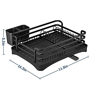 HOWDIA Dish Drying Rack, Aluminum Rust Proof Dish Rack with Swivel Spout Drying Tray, Removable Cutlery Holder for Kitchen Counter