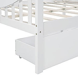 DNYN Full Size Daybed with Two Storage Drawers & Half-Moon Desk Design,Solid Pinewood Bedframe w/Safety Guardrails,Perfect for Dorm,Bedroom,Guest Room,Space-Saving,No Box Spring Needed, White