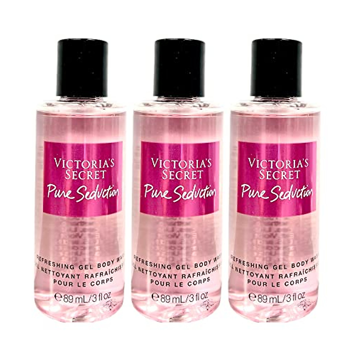 Victoria's Secret Pure Seduction Mini Travel Size Refreshing Gel Body Wash 3 Fl Oz - 3 Pack (Pure Seduction)