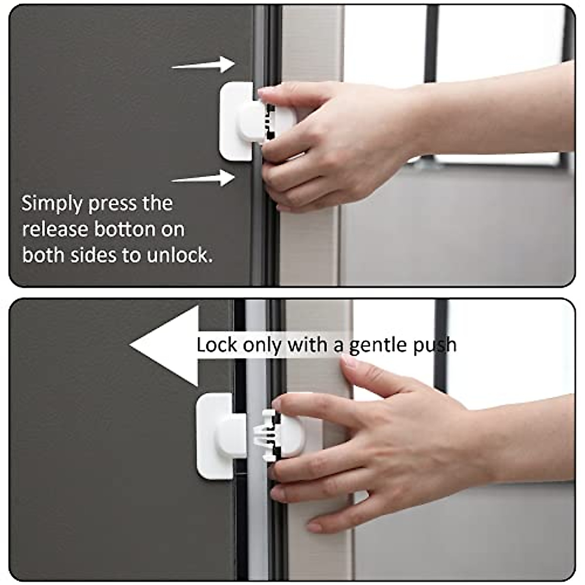 JULBEAR 2Pcs Refrigerator Lock for Kids,Fridge Door Locks Child Lock Safety for Freezer Door Adhesive No Keys Needed Used in Fridge Door or Cabinets, White