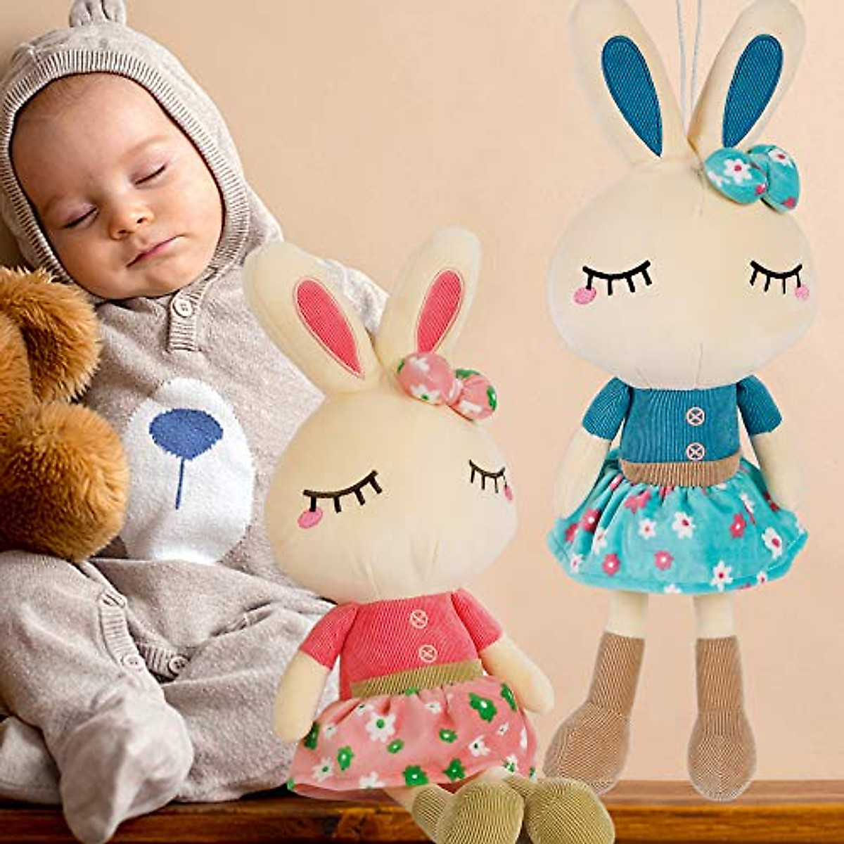 Cllayees Set of 2 Plush Bunny Rabbit, 18.3 in Doll Rabbit Stuffed Animal Huggable Rabbit Easter Girls' Gift Room Decorations, Pink & Blue