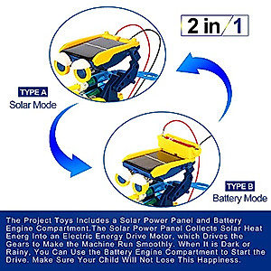 STEM Solar Project Toys 11-in-1, 231 Pieces Solar and Cell Powered 2 in 1, Educational DIY Assembly Kit Science Building Set Gifts for Kids Aged 8+