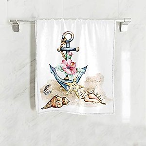 Beach Nautical Anchor Soft Hand Towels for Bathroom 16x30,Decorative Starfish Seashore Summer Dish Towels Fingertip Washcloth for Kitchen,Hotel, Gym and Spa