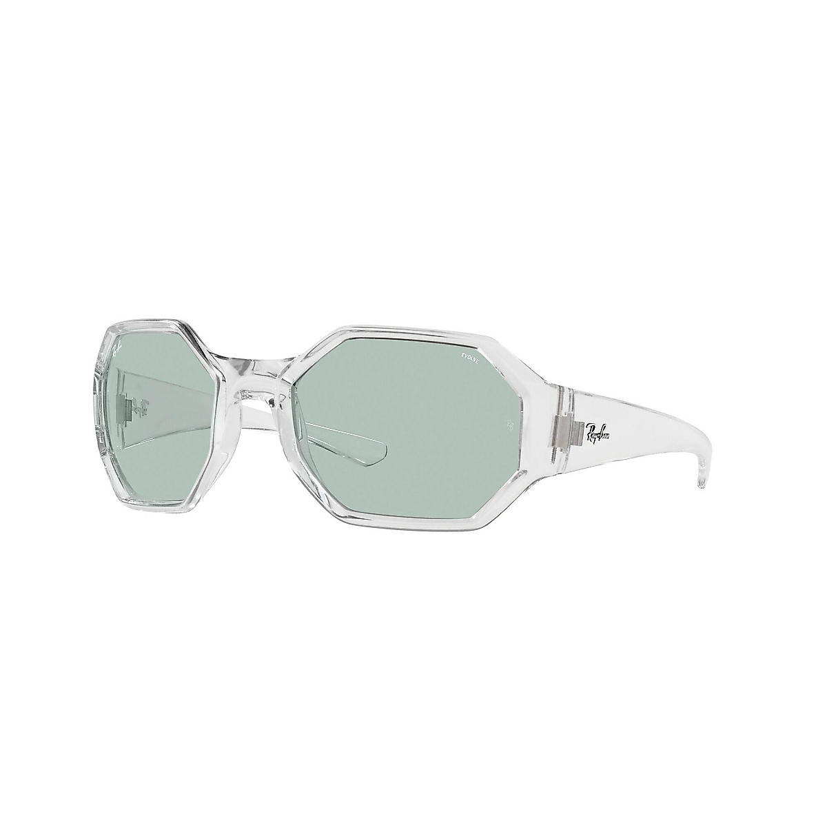 Ray-Ban Rb4337 Polarized Square Sunglasses, Transparent/Evolve Photochromic Green to Blue, 59 mm