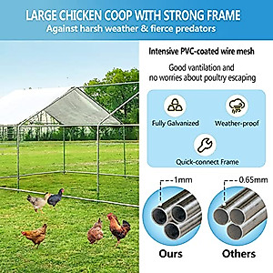 LEISU Outdoor Large Chicken Run Walk-in Chicken Coop with Waterproof Cover Chicken Playpen Metal Hen Cage Duck Cage Enclosure Rabbit Nest Fence Chicken Cages for Backyard Farm (19.7'x9.9'x6.57')