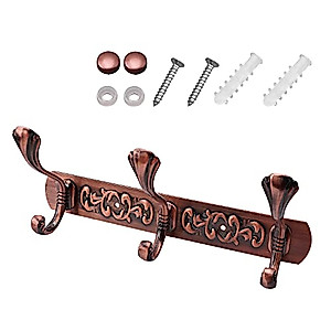Juvielich Wall Mounted Coat Hook for Hats Cloths Engraved Rack, Stainless Steel, 3 Hooks Red Copper Plated, 1 Pcs