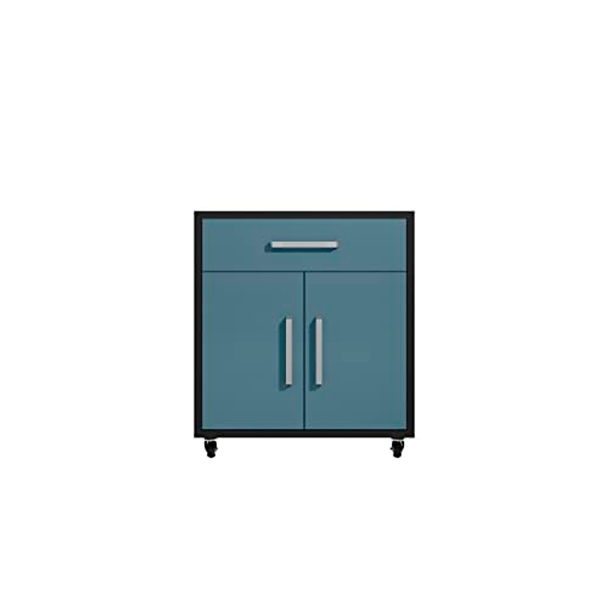Manhattan Comfort Eiffel 2-Piece Storage Garage Set in Matte Black and Aqua Blue