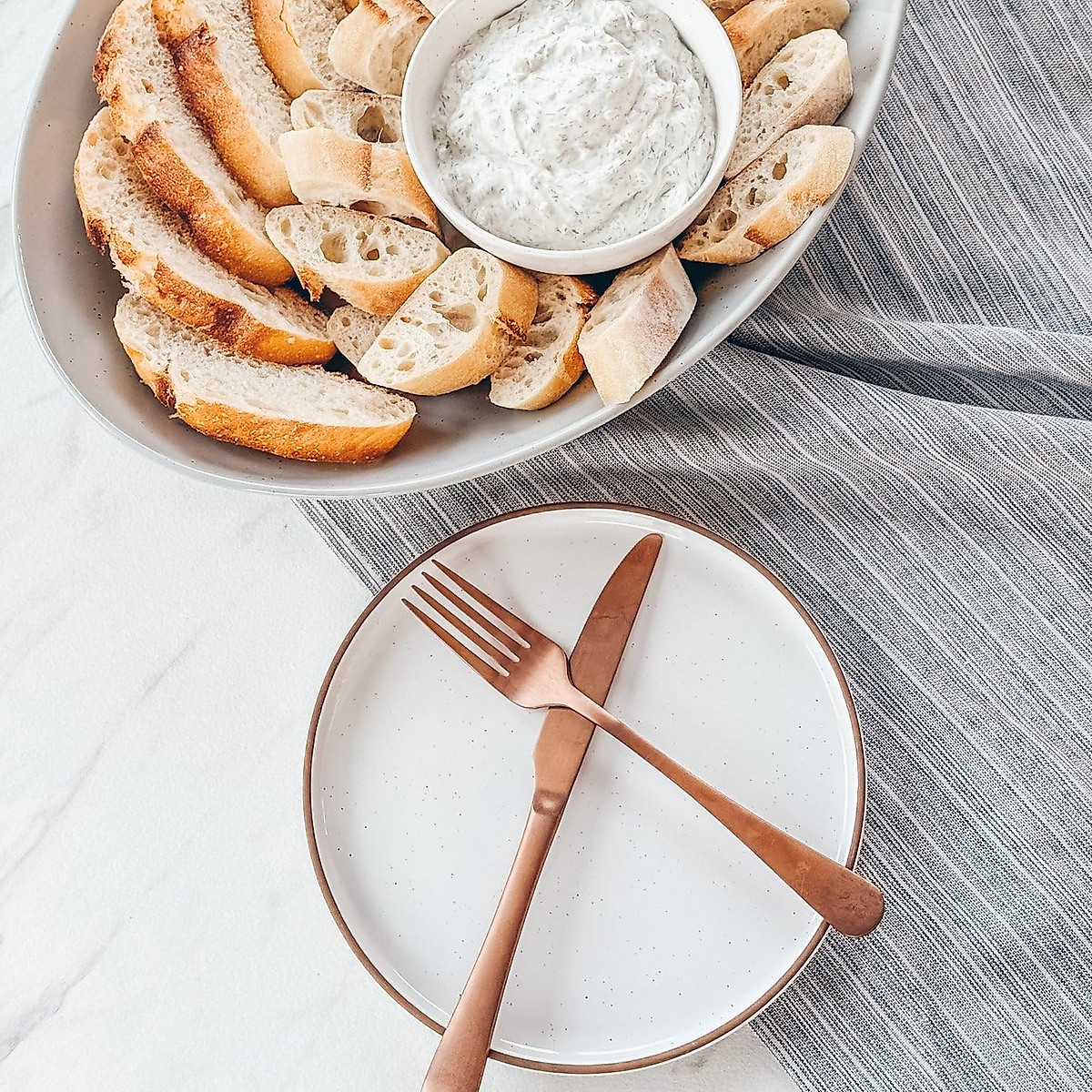 Mora Ceramic Flat Plates Set of 6-8 in - The Dessert, Salad, Appetizer, Small Lunch, etc Plate. Microwave, Oven, and Dishwasher Safe, Scratch Resistant. Kitchen Porcelain Dish - Vanilla White