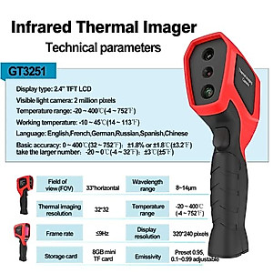 Infrared Thermal Imager, Thermographic Camera 320 x 240 Resolution Handheld Thermal Imaging Camera with 2.4 Inch Infrared Thermometer with Thermal Imagers Measuring Layout Tools (8GB TF Card)