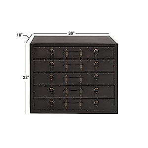 Deco 79 Wood Rectangle Chest with Buckles and Straps Detailing, 36" x 17" x 32", Black