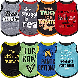 8 Pieces Dog Shirts Pet Printed Clothes with Funny Letters Summer Pet T Shirts Cool Puppy Shirts Breathable Dog Outfit Soft Dog Sweatshirt for Pet Dogs Cats (Classic Pattern,Small)