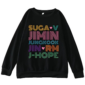 Kpop Pullover Sweater Jungkook Suga Jin J-Hope Long Sleeves Sweatshirt Coat Black